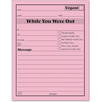 Telephone Message Note Pads, 105 x 148mm, 100 Sheets per Pad, 5 Pads ...