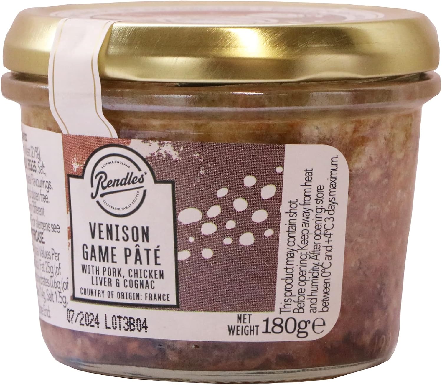 Rendles - Venison Game & Cognac Pate (180g) - Luxury Artisan Coarse ...