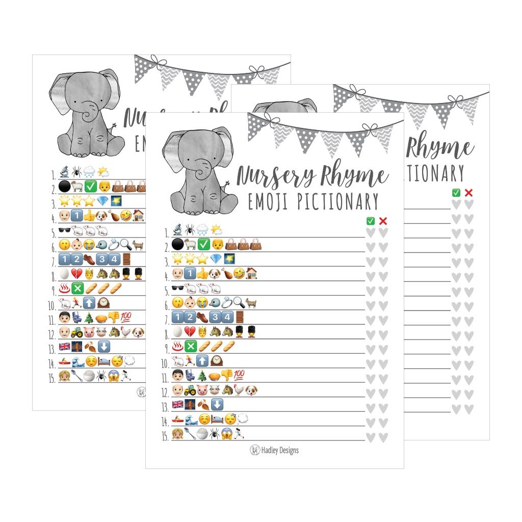 Buy 25 Elephant Emoji Nursery Rhyme Baby Shower Game Party Ideas For Buy 25 Elephant Emoji Nursery Rhyme Baby Shower Game Party Ideas For