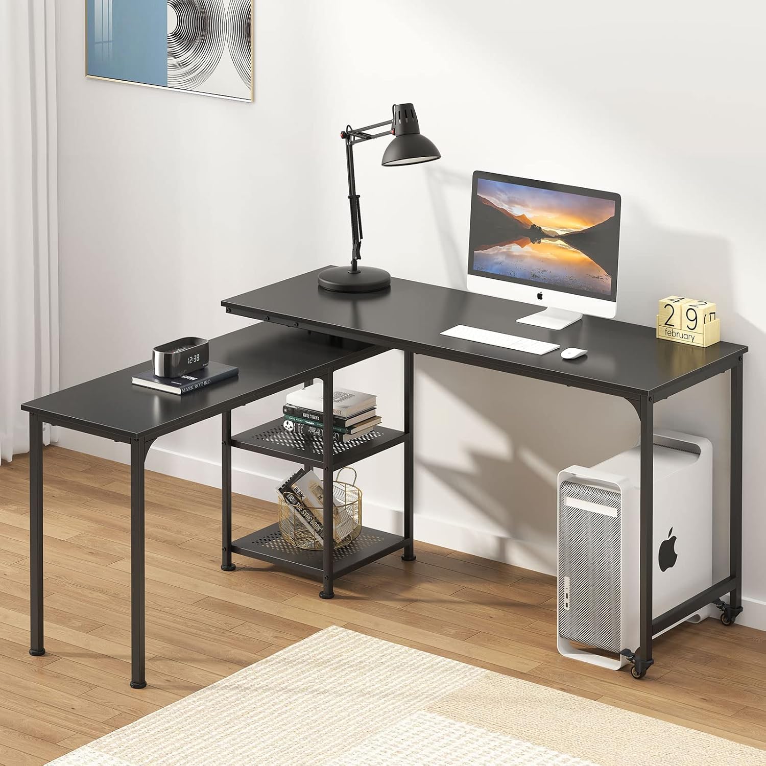 Amazon.com: SogesGame L Shaped Desk with Storage Shelves, 360 ...