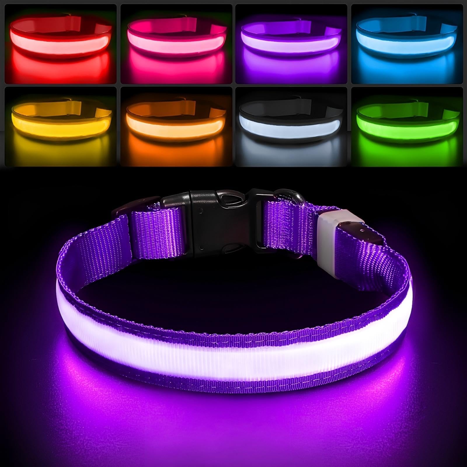 PcEoTllar LED Dog Collar Rechargeable Waterproof 7 Color Change Light ...