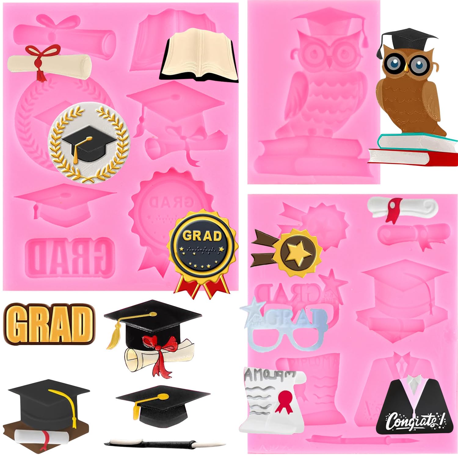 Amazon.com: LKDQUTHM Graduation Fondant Molds Grad Silicone Molds Owl ...