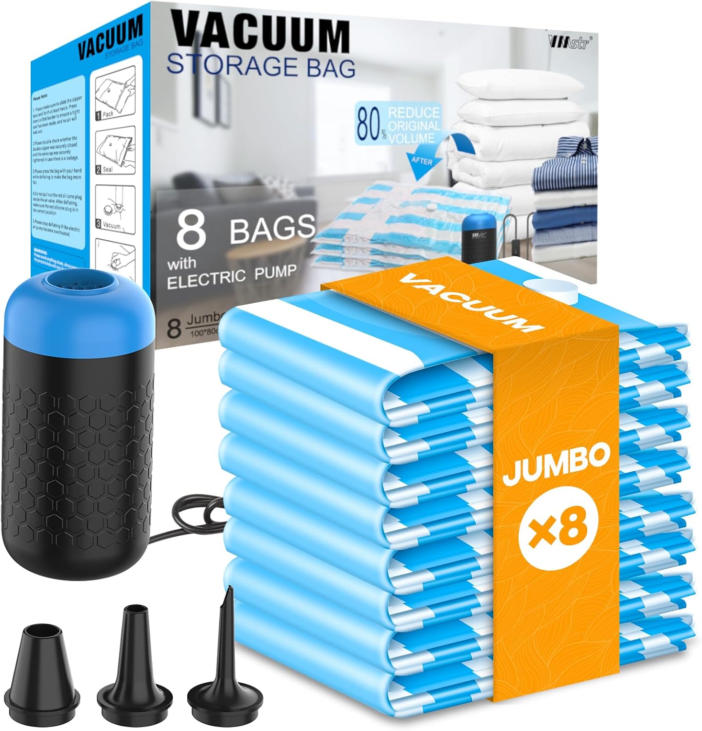 Amazon.com: VMSTR Travel Vacuum Storage Bags with Electric Pump, Jumbo ...