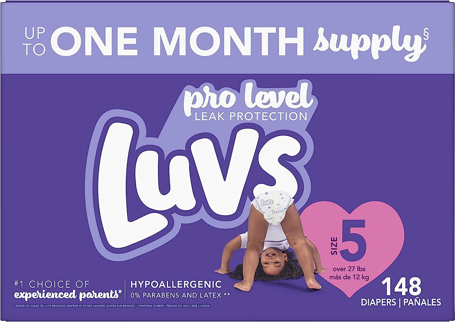 Amazon.com: Diapers Size 5 (over 27 lbs), 148 Count - Luvs Pro Level ...