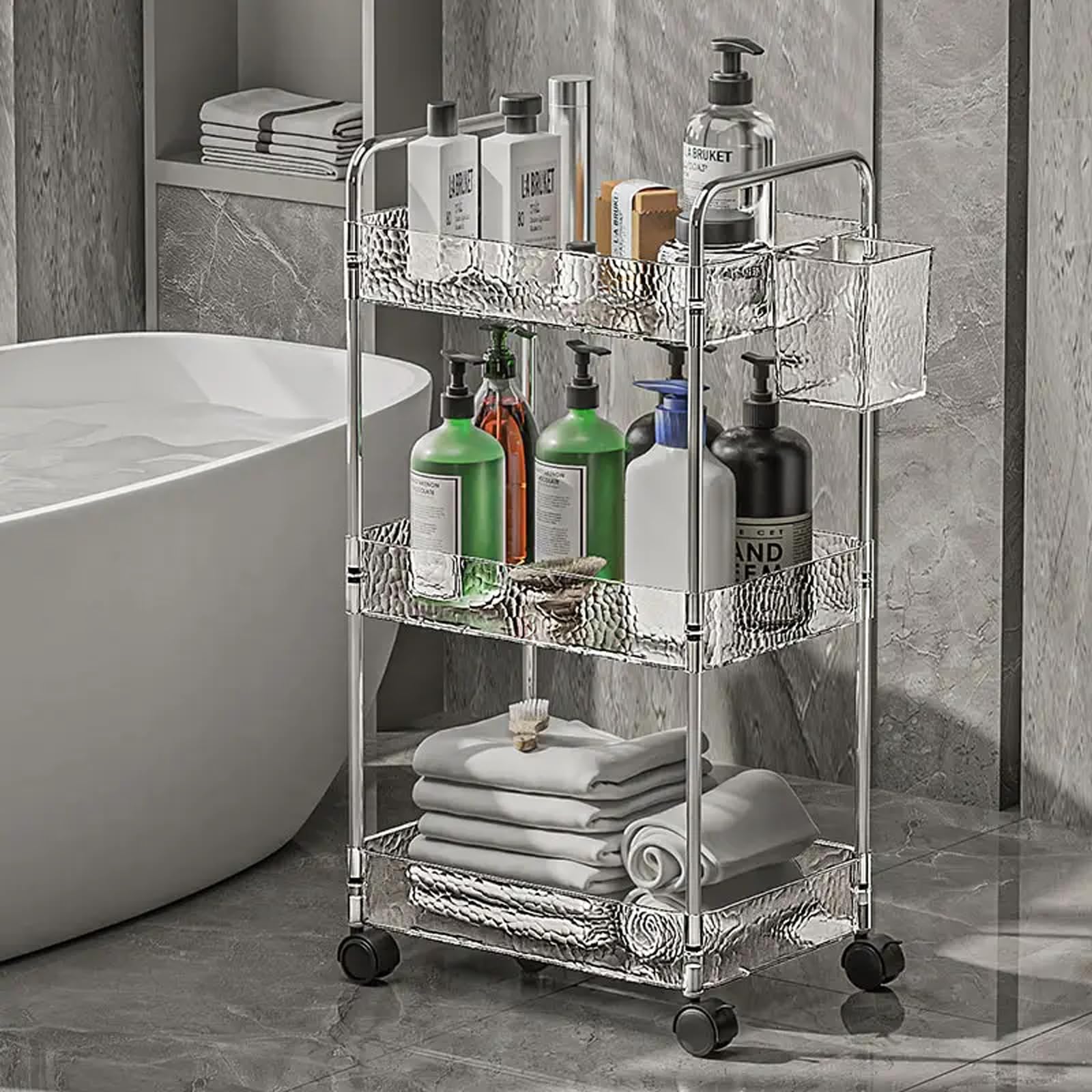 Amazon.com: JICOLI 3 Tier Acrylic Rolling Storage Cart Clear Bathroom ...