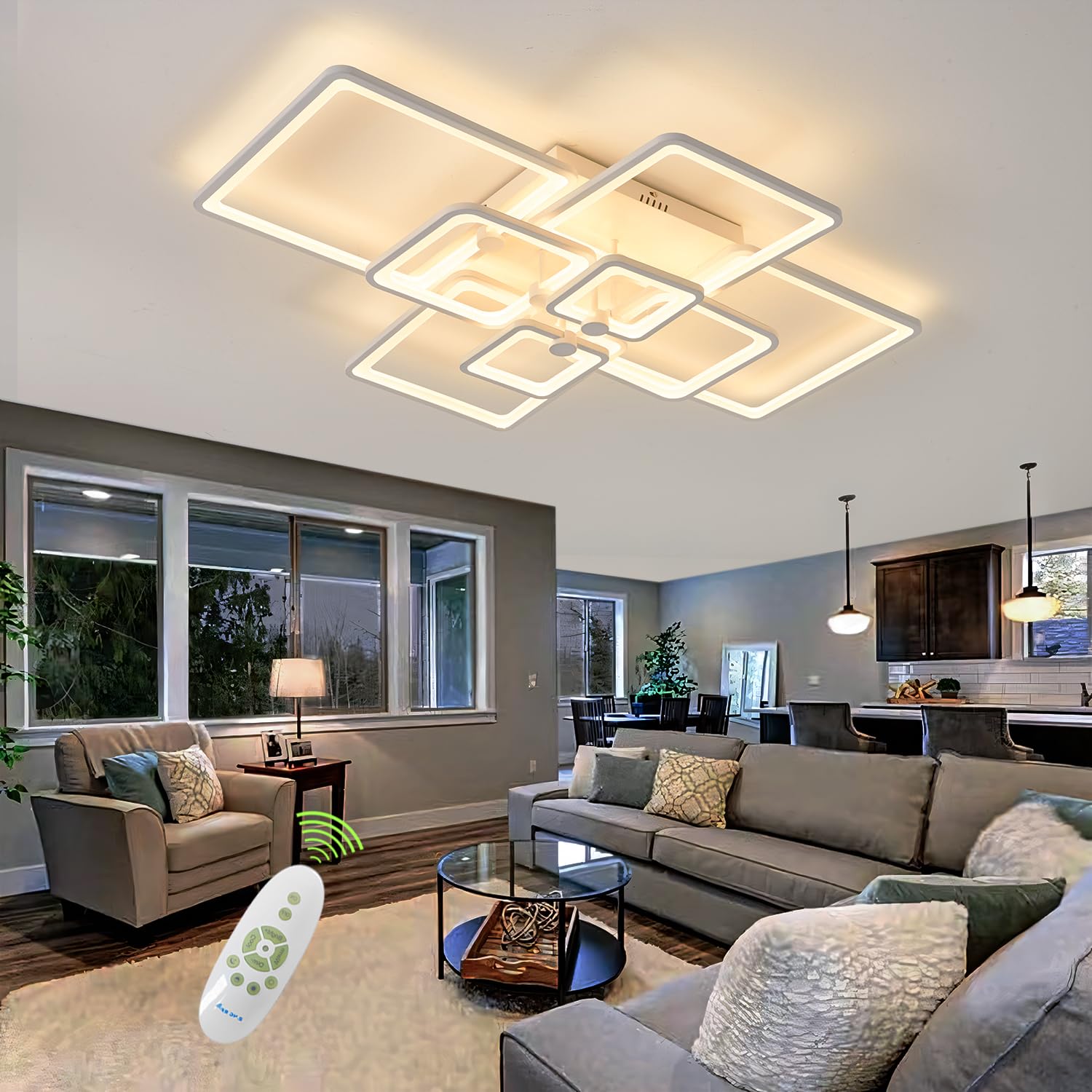 Modern LED Ceiling Light,41.7in White Modern LED Ceiling Light Dimmable ...