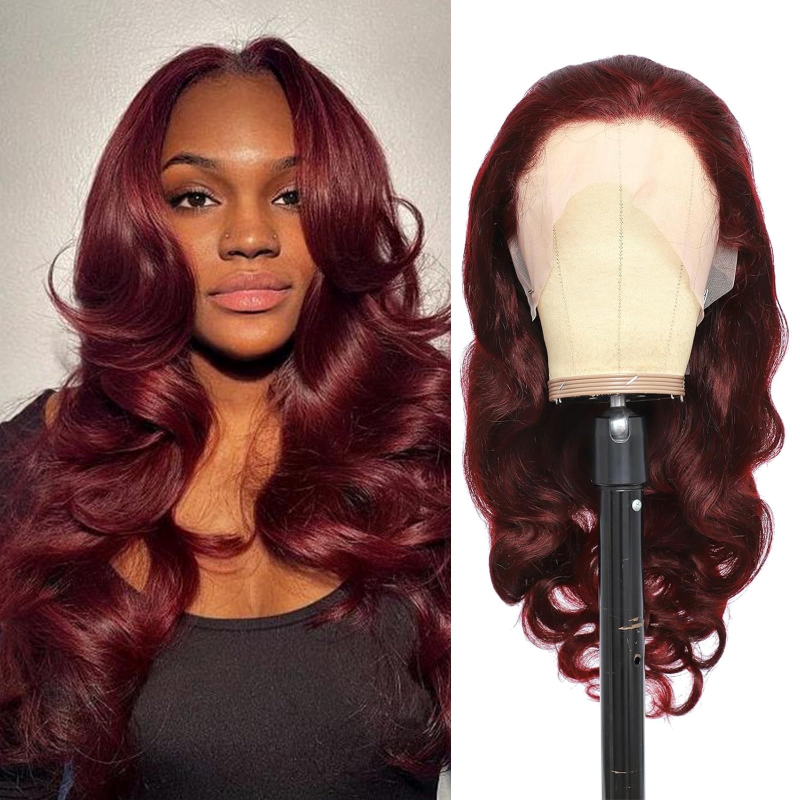 Amazon.com : Ding Dian 99J Burgundy Lace Front Wigs Human Hair 13x5 ...