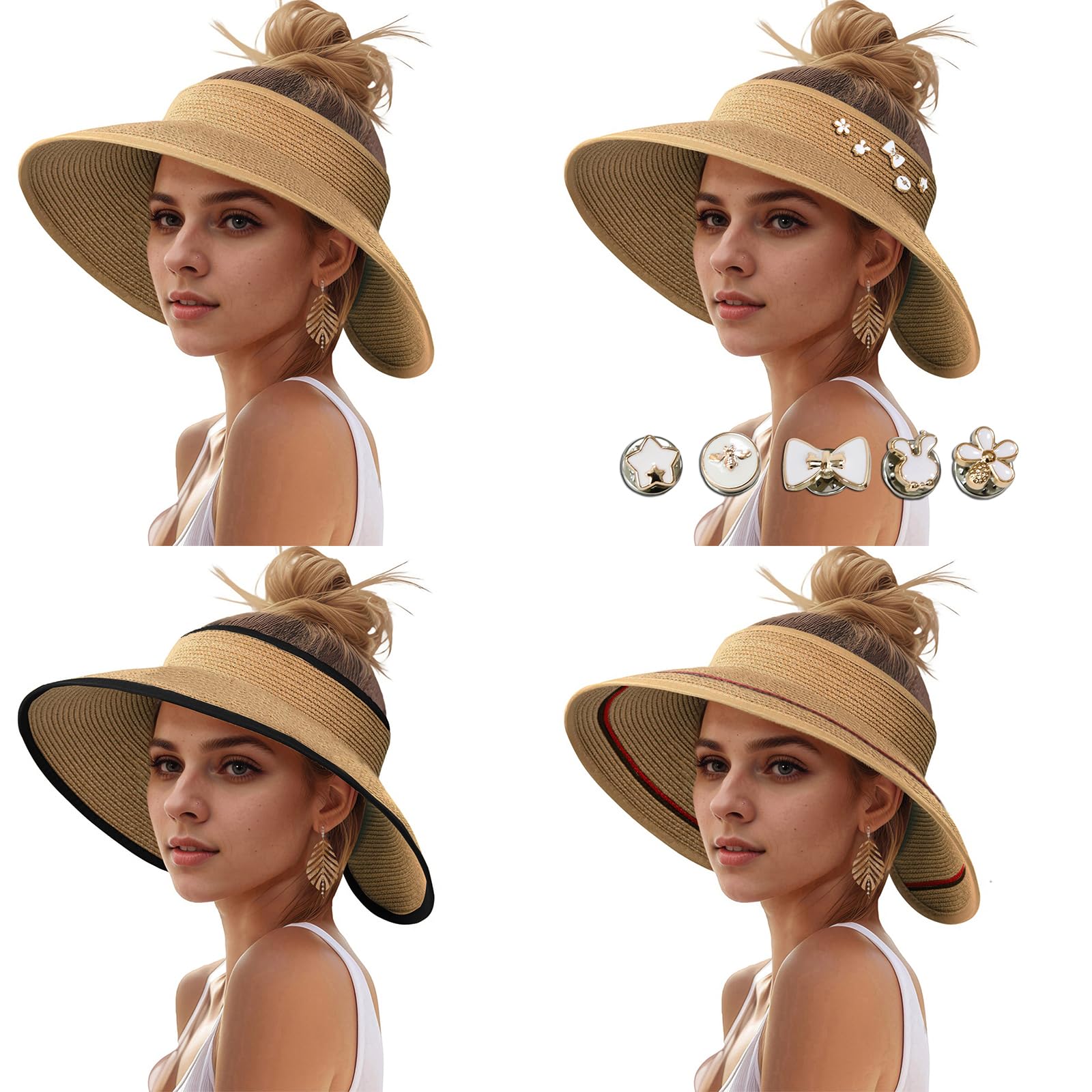 Snapklik.com : Sun Hats Visor For Women, UV UPF Straw Beach Hat ...