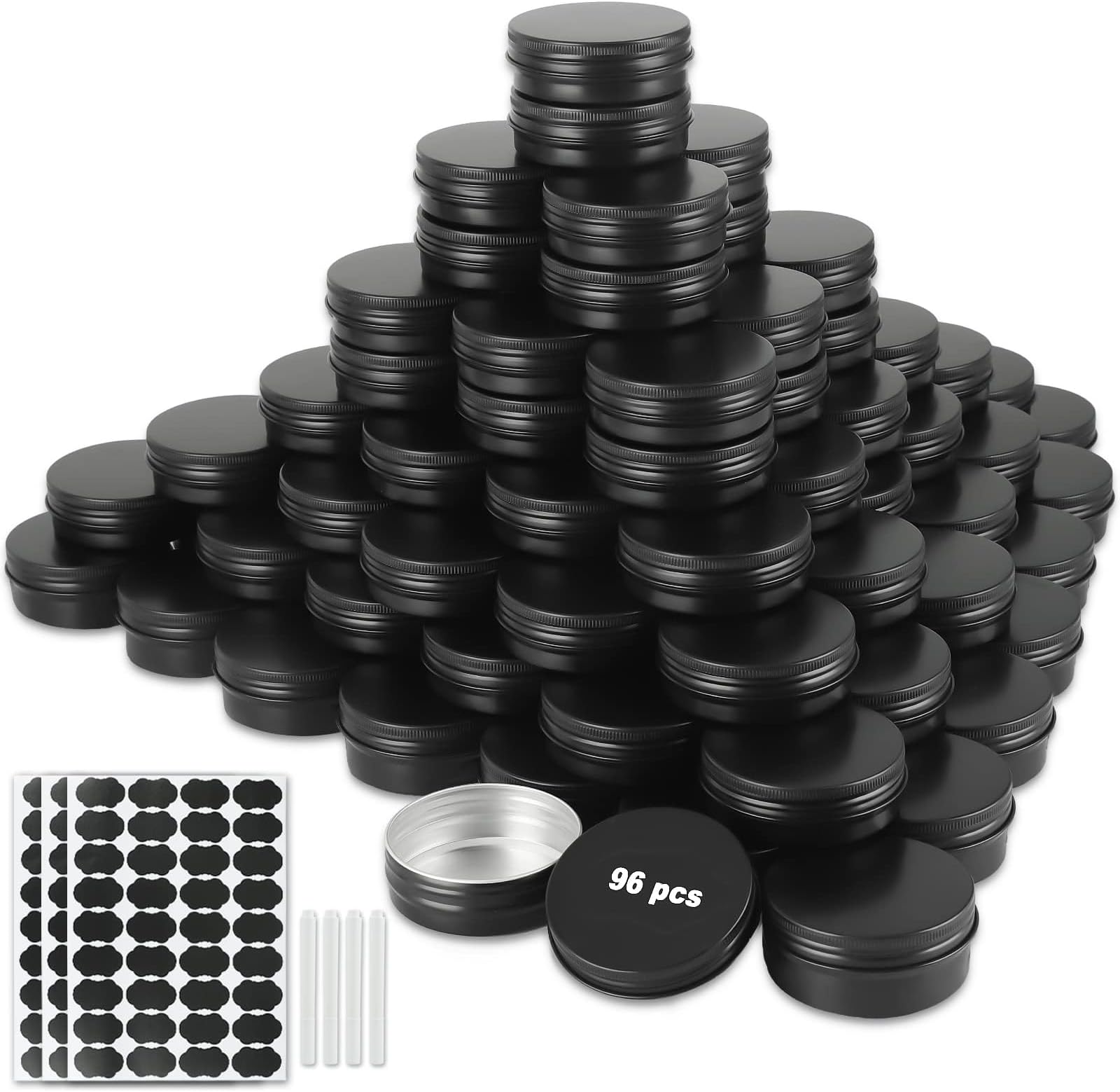 Amazon.com: OBKJJ 96 Pack Round Cans with Screw Lid 2 Oz Aluminum Metal ...