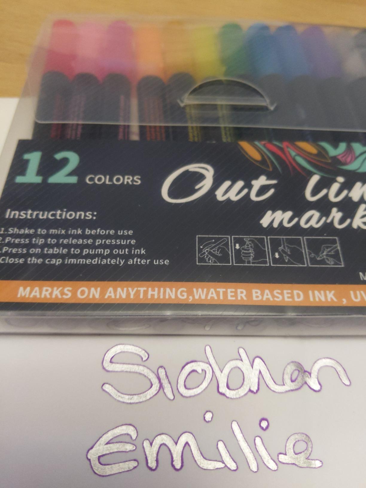 Flash Contour Pen -Double Line Outline Pens,12 Colours Metallic Outline ...