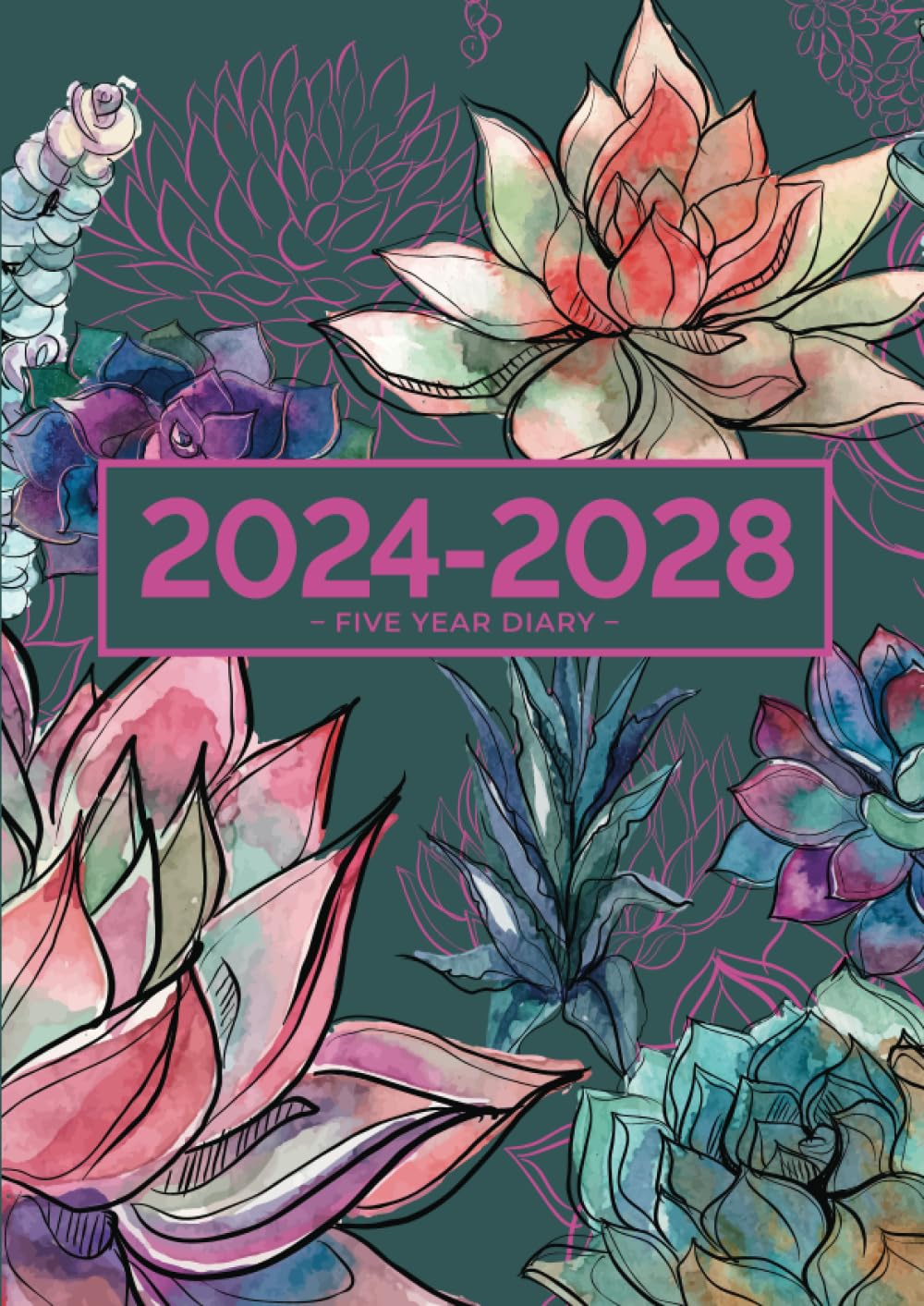 5 Year Diary 2024-2028 | A4 Gorgeous Vibrant Succulent Garden: Month to ...