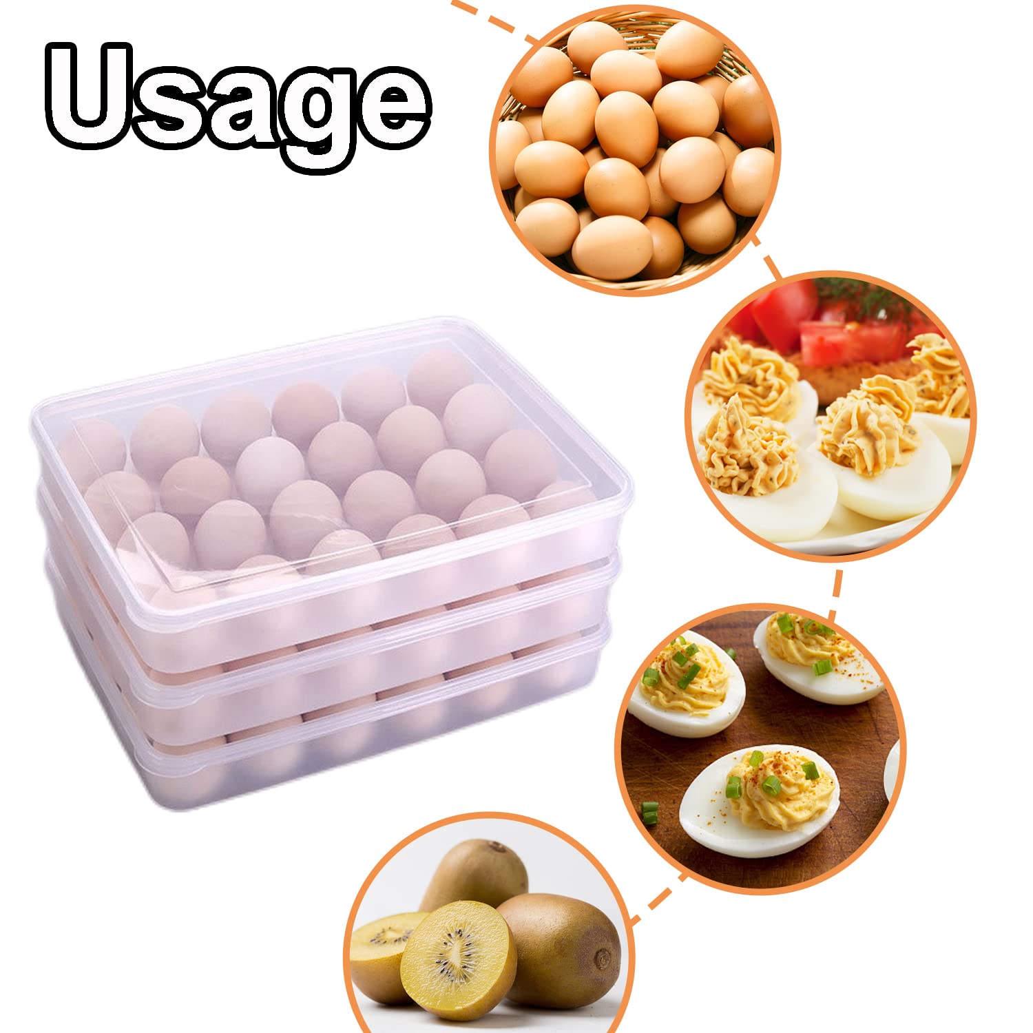 2 Pcs Covered Egg Holders for Refrigerator,Clear Egg Tray Storage Box ...