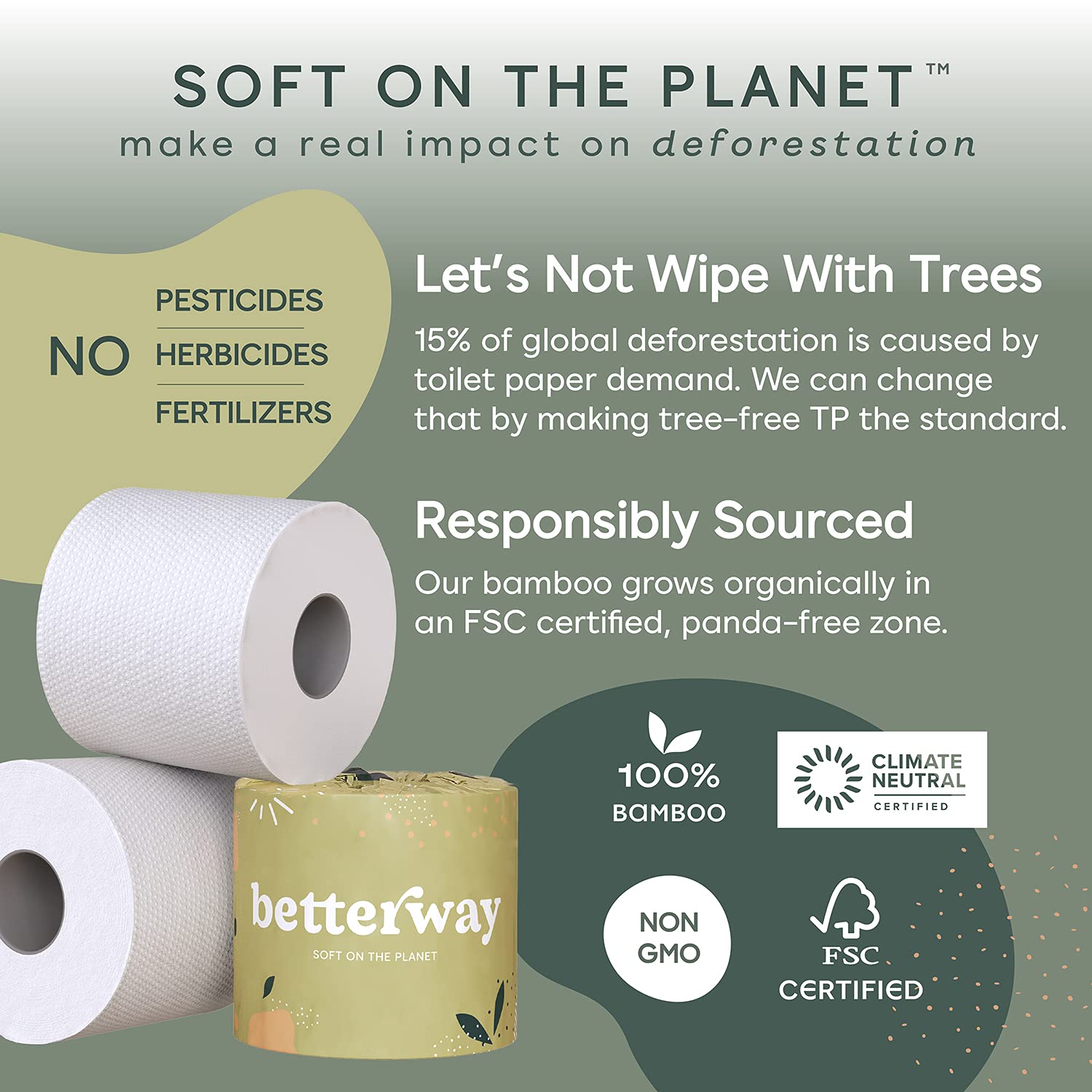 Betterway Bamboo Toilet Paper 3 PLY - Eco Friendly, Sustainable Toilet ...