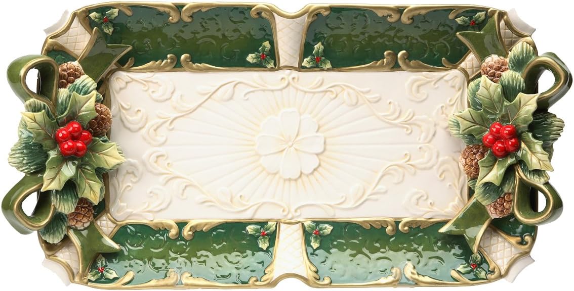 Amazon.com | Fine Ceramic Hand Painted Christmas Holidays Green Holly ...
