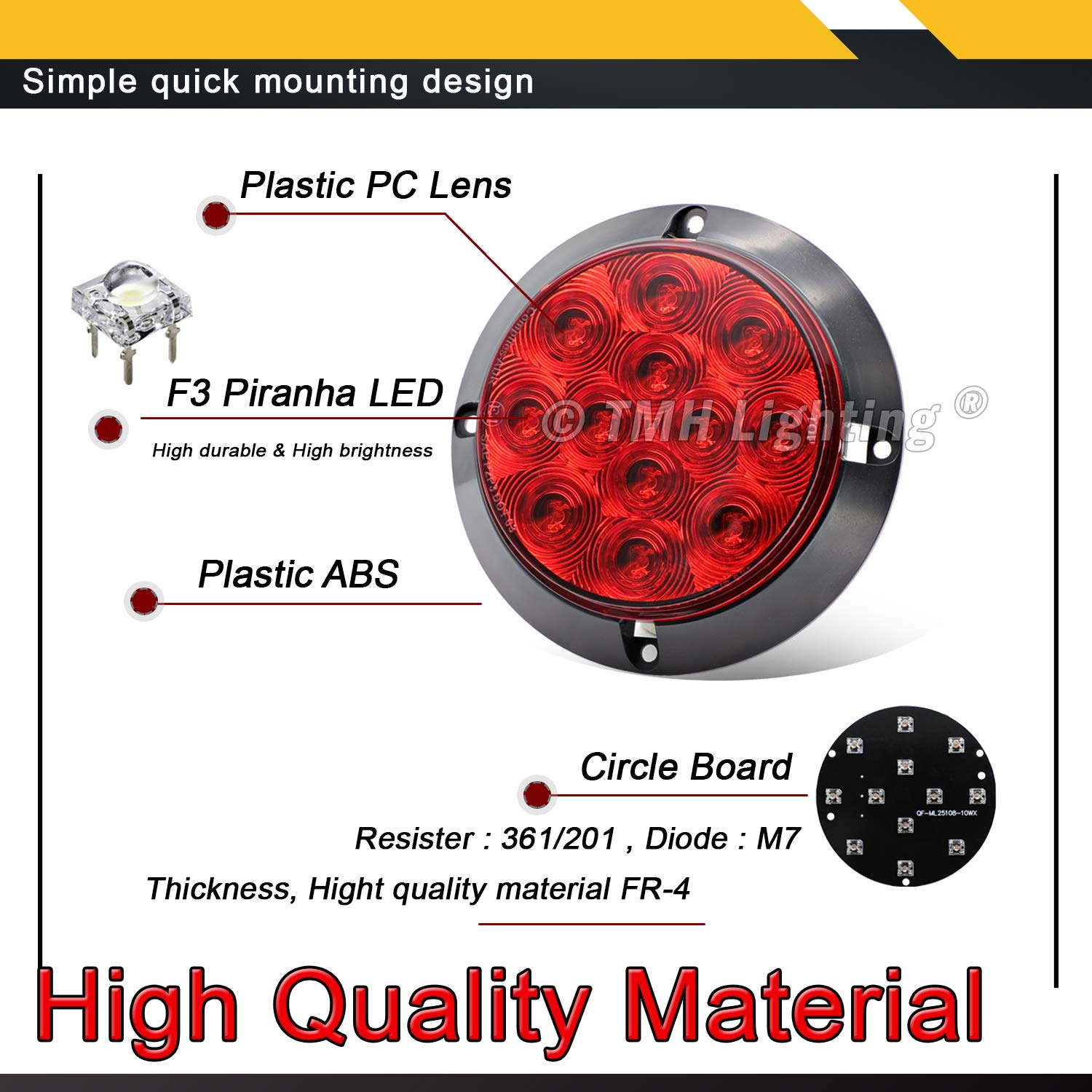 Snapklik.com : 4 Pcs 4 Inch Kit Included 2 Amber 2 Red LED Round ...