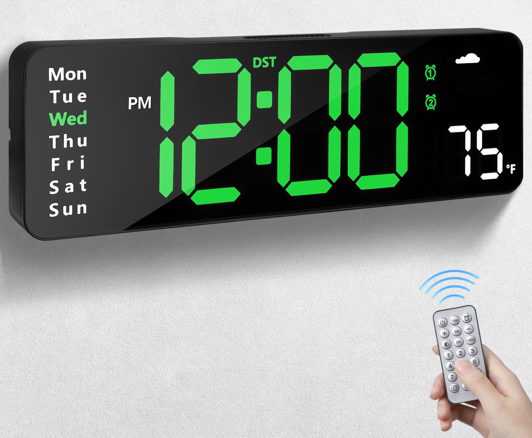 Amazon.com: Digital Wall Clock with Remote Control, Large Display Plug ...