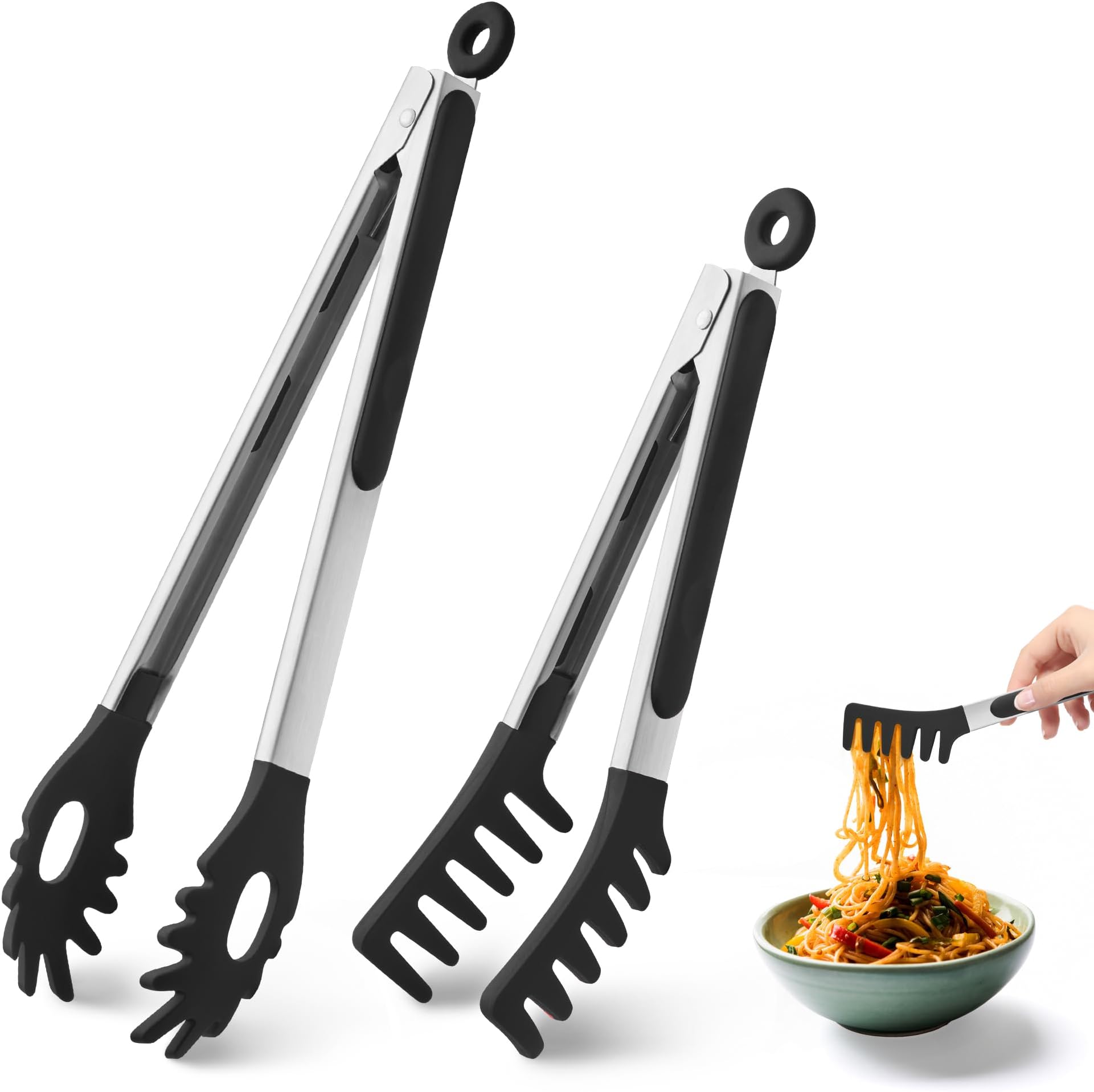 Amazon.com: HEBEILF Upgraded Silicone Spaghetti Spoon and Pasta Tong ...