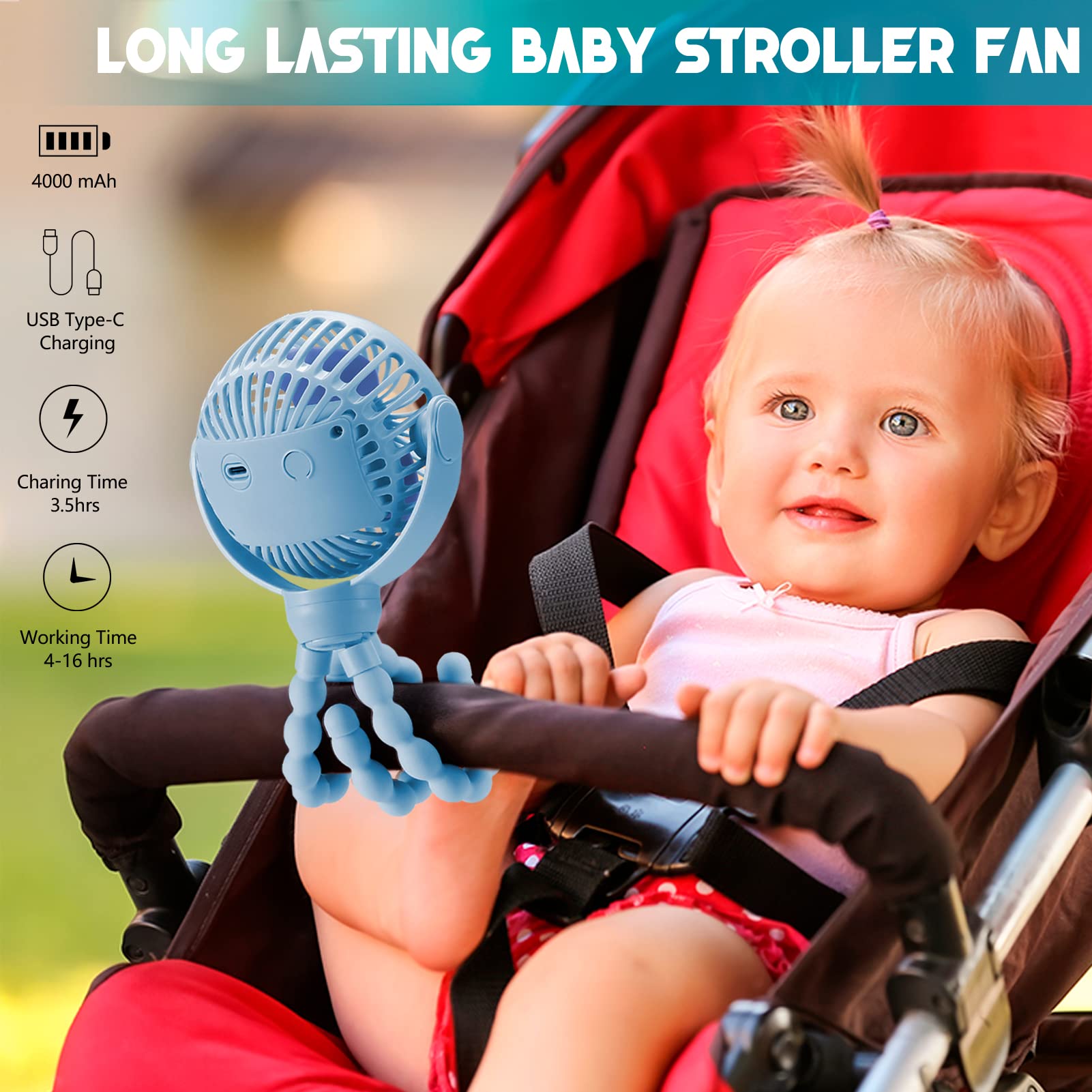Snapklik.com : Snawowo Upgraded Portable Baby Stroller Fan, 360Rotate ...