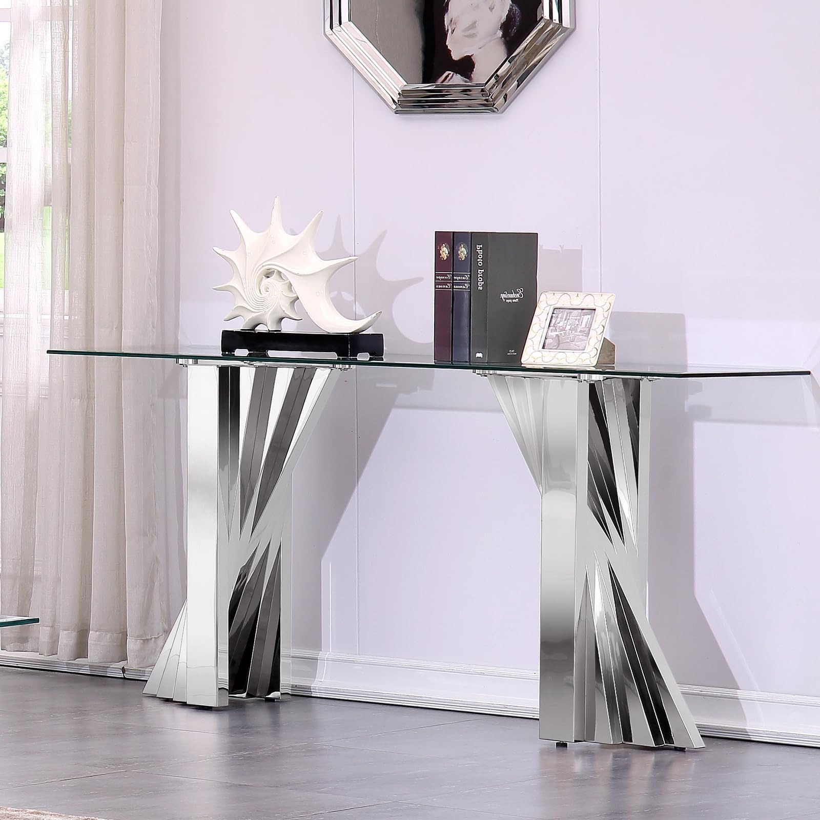 Amazon.com: Luxury Mirror-Finish Crushed Diamond Console & Dining Table ...