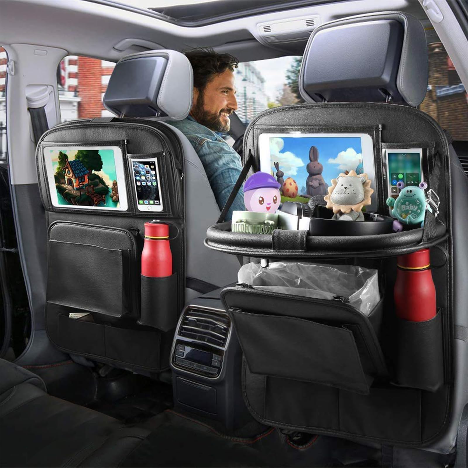 Car Back Seat Organizer with Tray, PU Leathr Backseat Table Holder ...