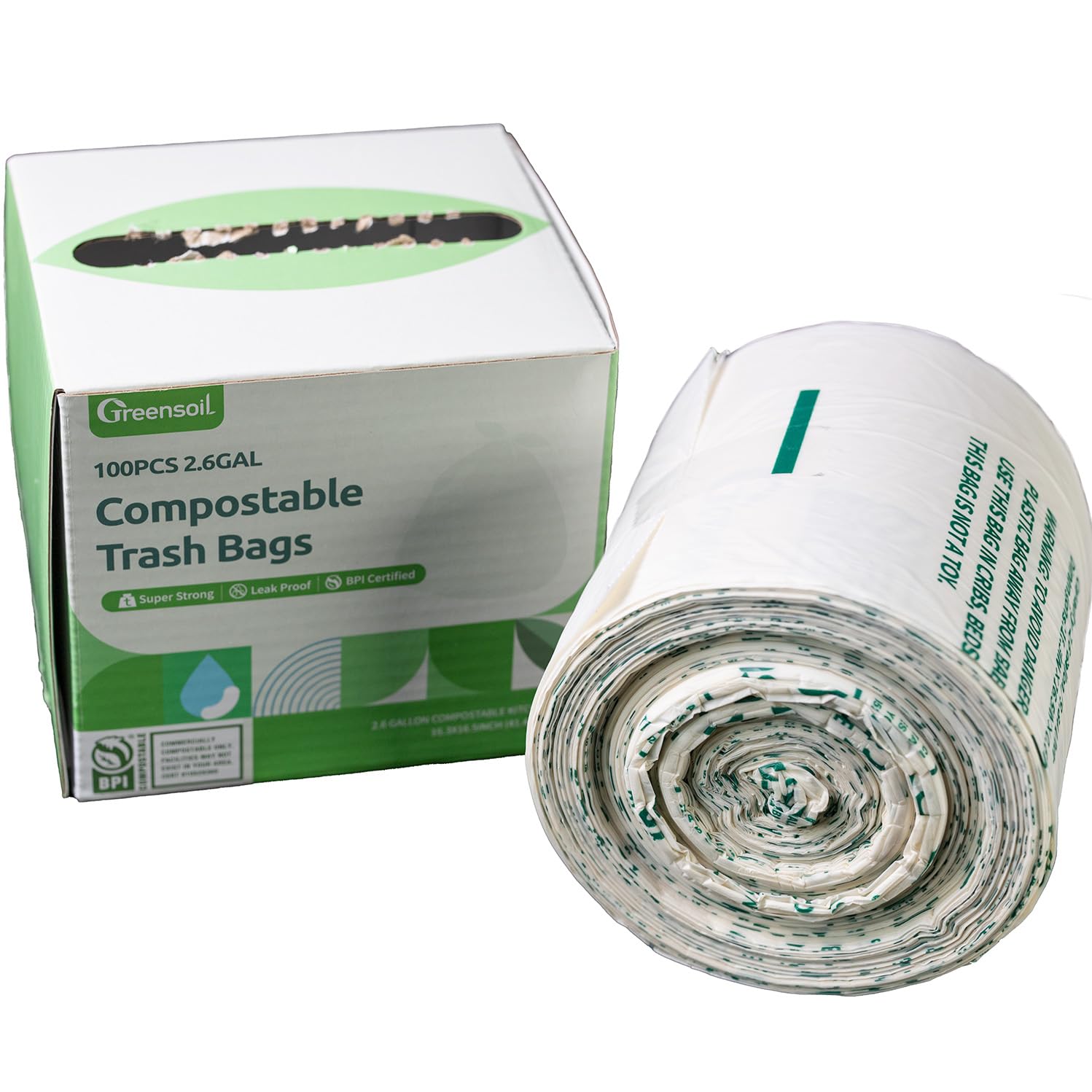 Amazon.com: Greensoil 2.6 Gallon Compostable Trash Bags - 100 Pack ...