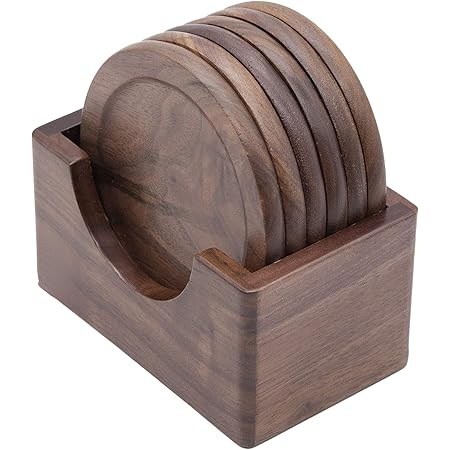 Amazon.com: Wood Drink Coasters with Holder, GOH DODD 6 Pieces Wooden ...