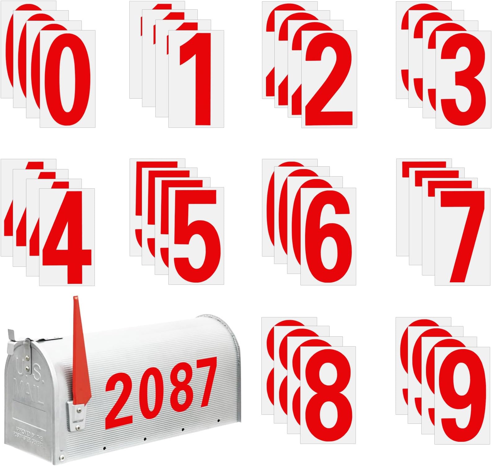Amazon.com: HIQU and HIST Reflective Mailbox Numbers, 4 Sets Large 0-9 ...
