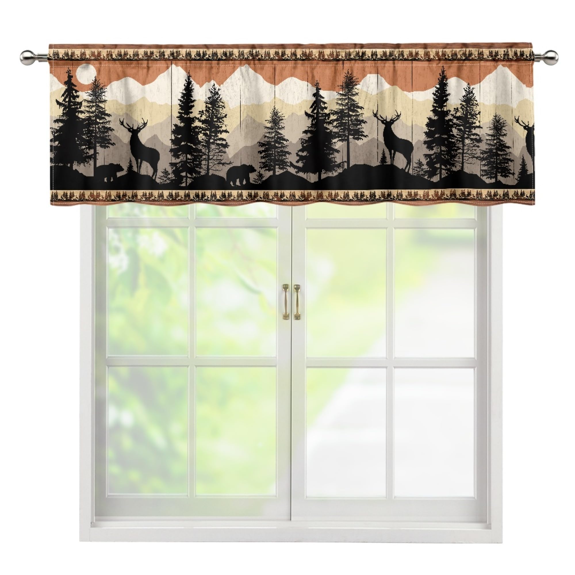 Amazon.com: guyuehome Rustic Deer Woodland Valance Curtains Decor, Wild ...
