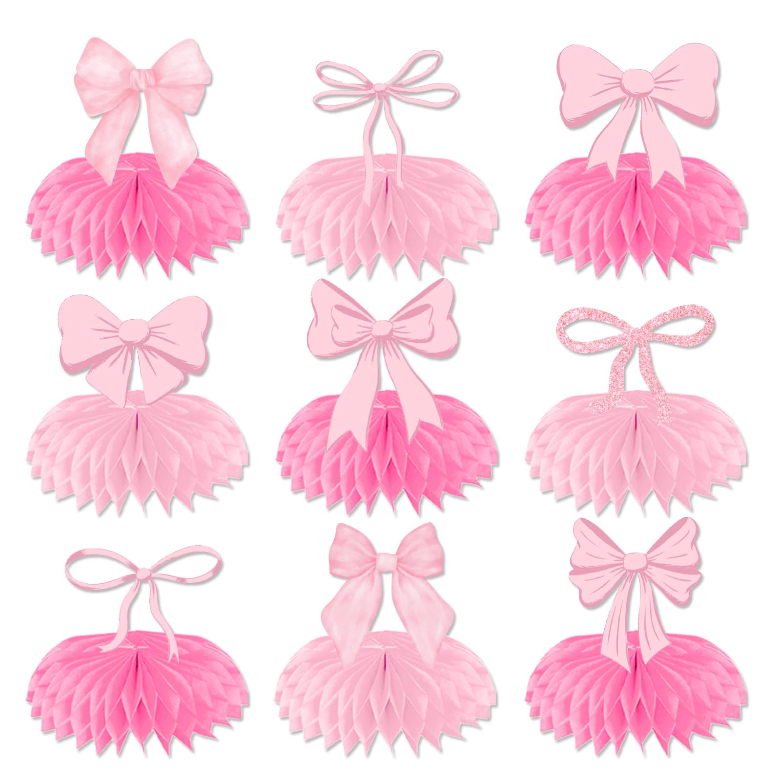 Amazon.com: Pink Bow Party Decorations Honeycomb Centerpieces, 9Pcs Bow ...