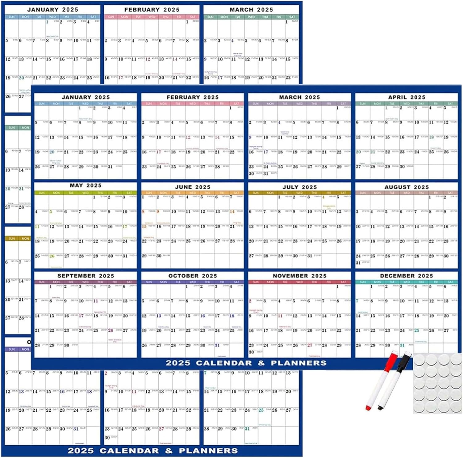 Dry Erase Calendar with Markers for Wall,TuoYi 2025 Yearly Wall ...