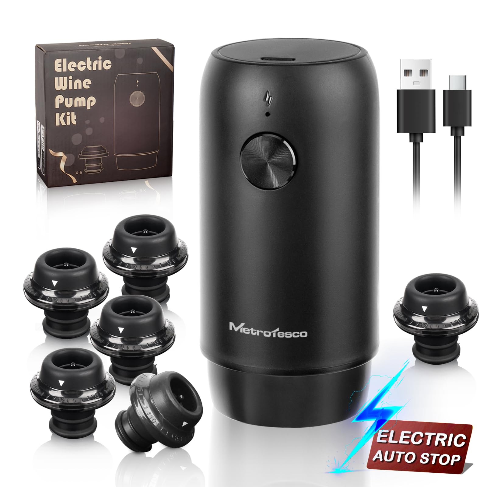 Amazon.com: MetroTesco Electric Wine saver pump with 6 wine stoppers ...