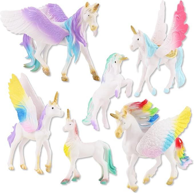 HEMTO Toy Unicorn Set (6 Pack) – Magical Rainbow Unicorns Playset for ...