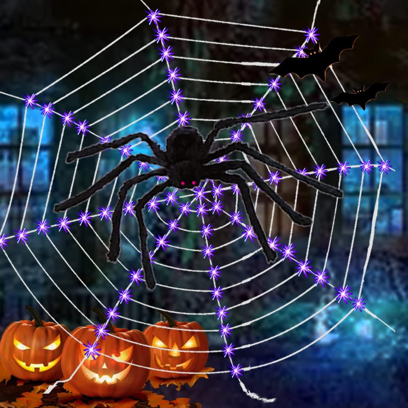 Amazon.com : 11FT Lighted Halloween Spider Web, 138" Round Spider Web ...