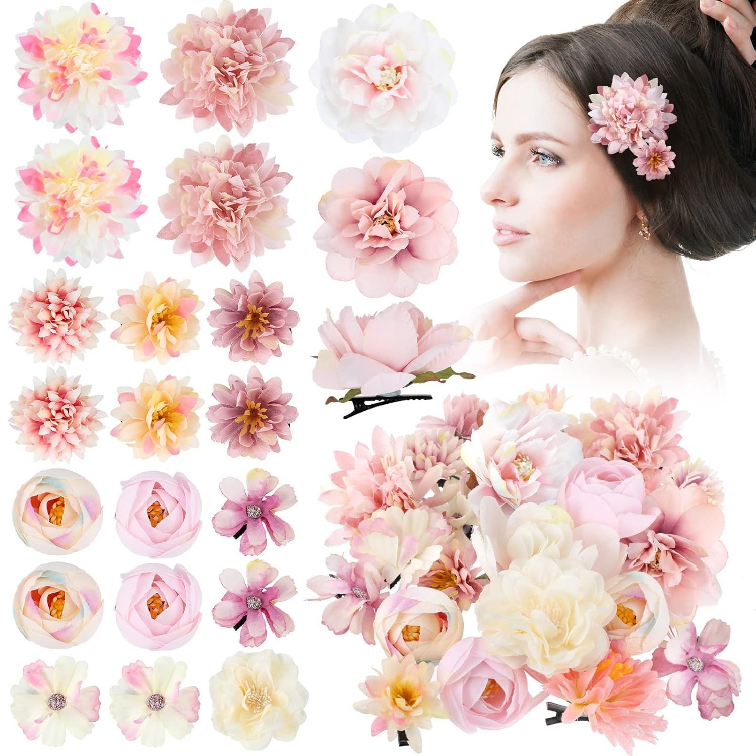 Amazon.com: 21 Pieces Flower Hair Clip Rose Hair Clips Hair Barrettes ...