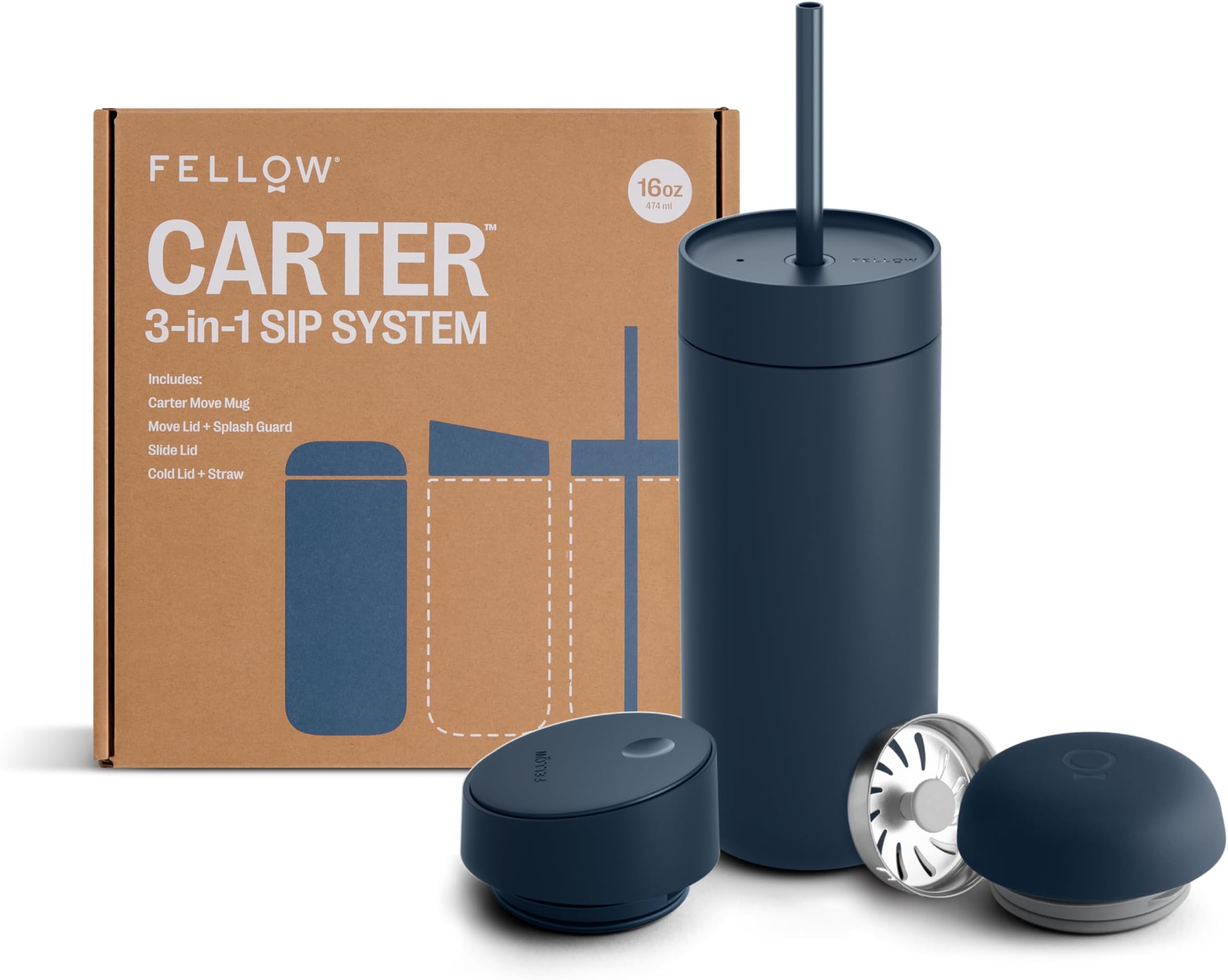 Amazon.com | Fellow 16 oz Carter Bundle (3 in 1) Travel Mug with Slide ...