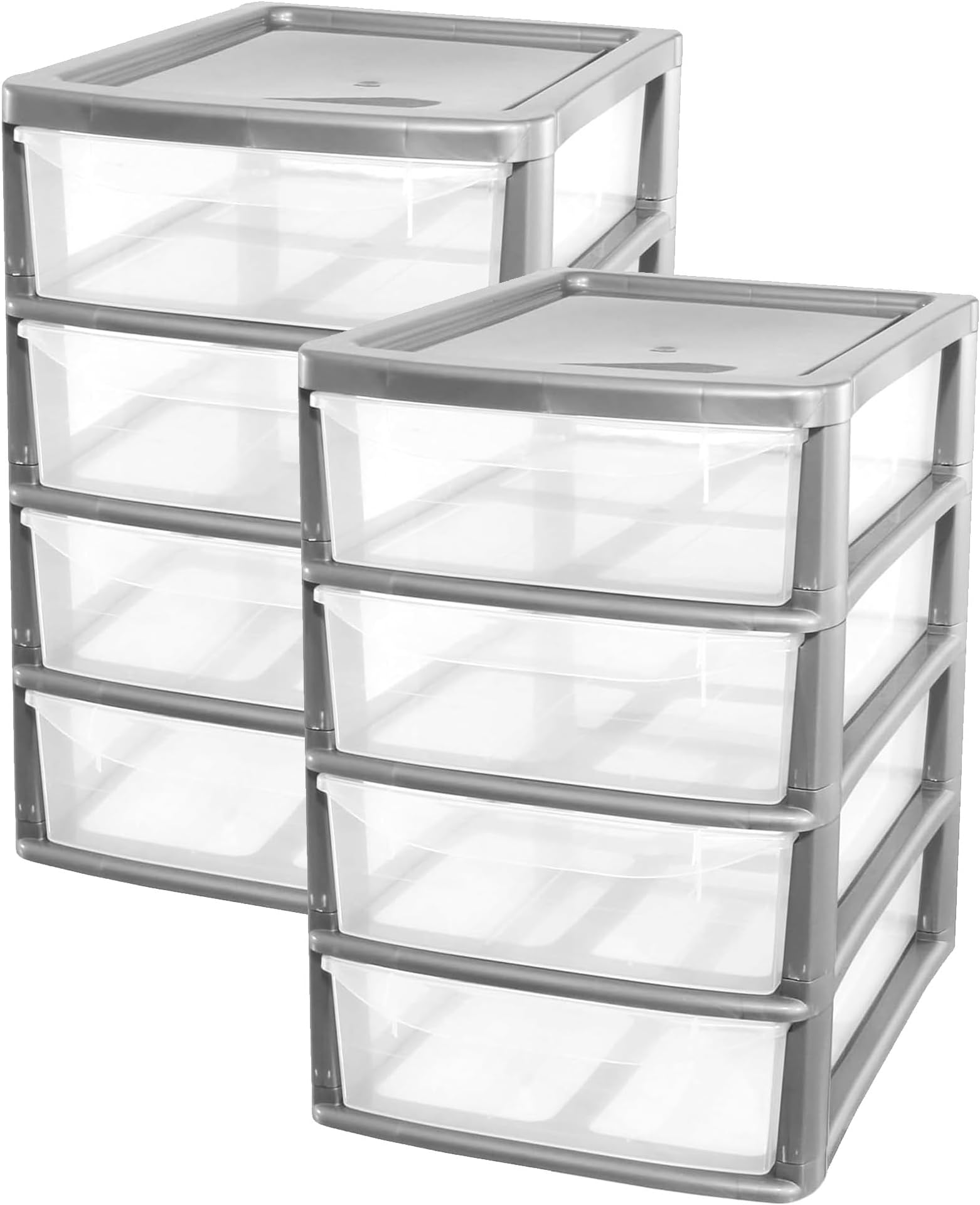 Silver A4 Plastic Storage Tower Unit Table Top Organiser With 4 Pull ...