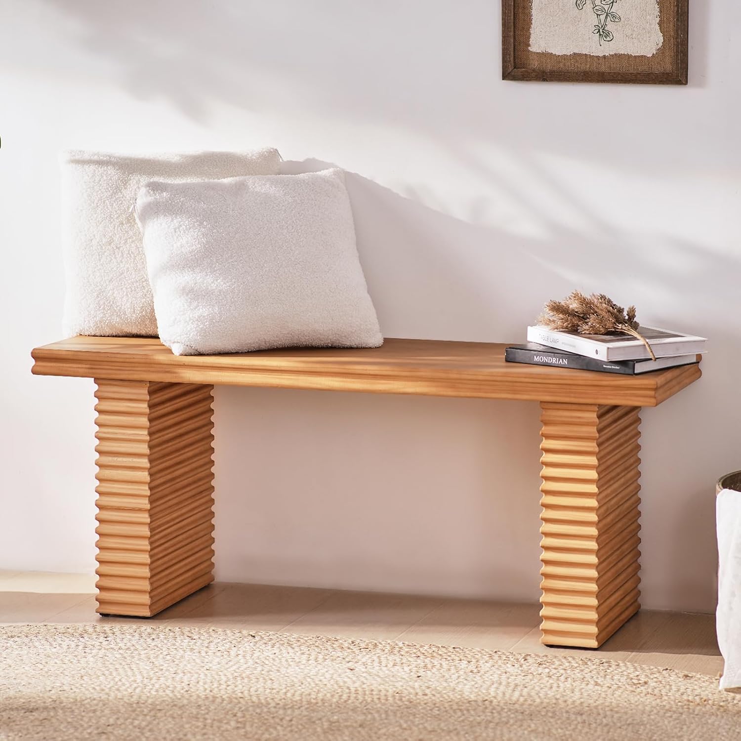 Amazon.com - Wnutress Wood Entryway Benches, 42.5" Fluted Farmhouse ...