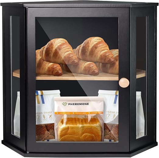 Amazon.com: SECIVLOT Corner Bread Box for Kitchen Countertop,Black ...