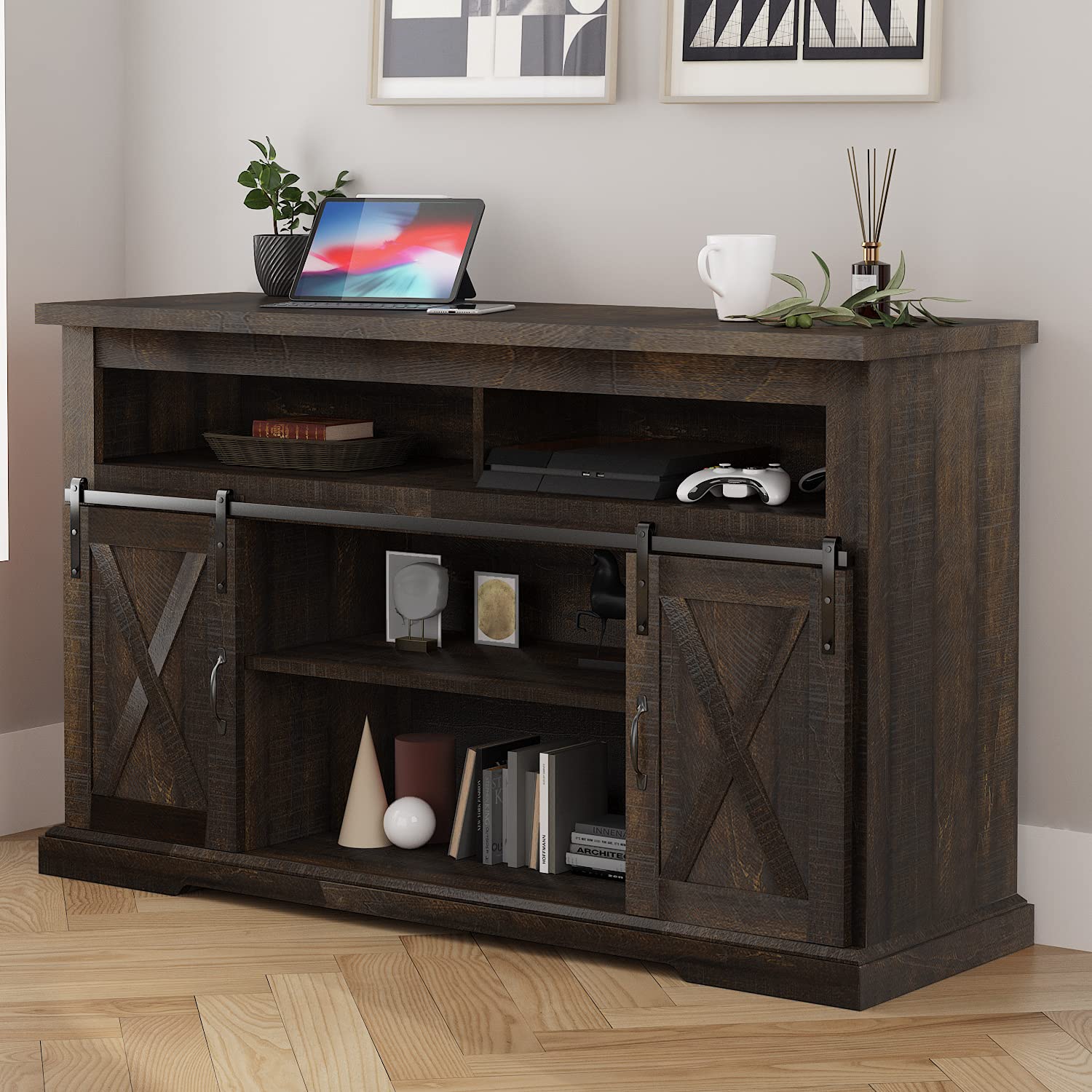 Buy IMUsee 52’’ Rustic Tall TV Stand with Sliding Barn Doors, Farmhouse ...