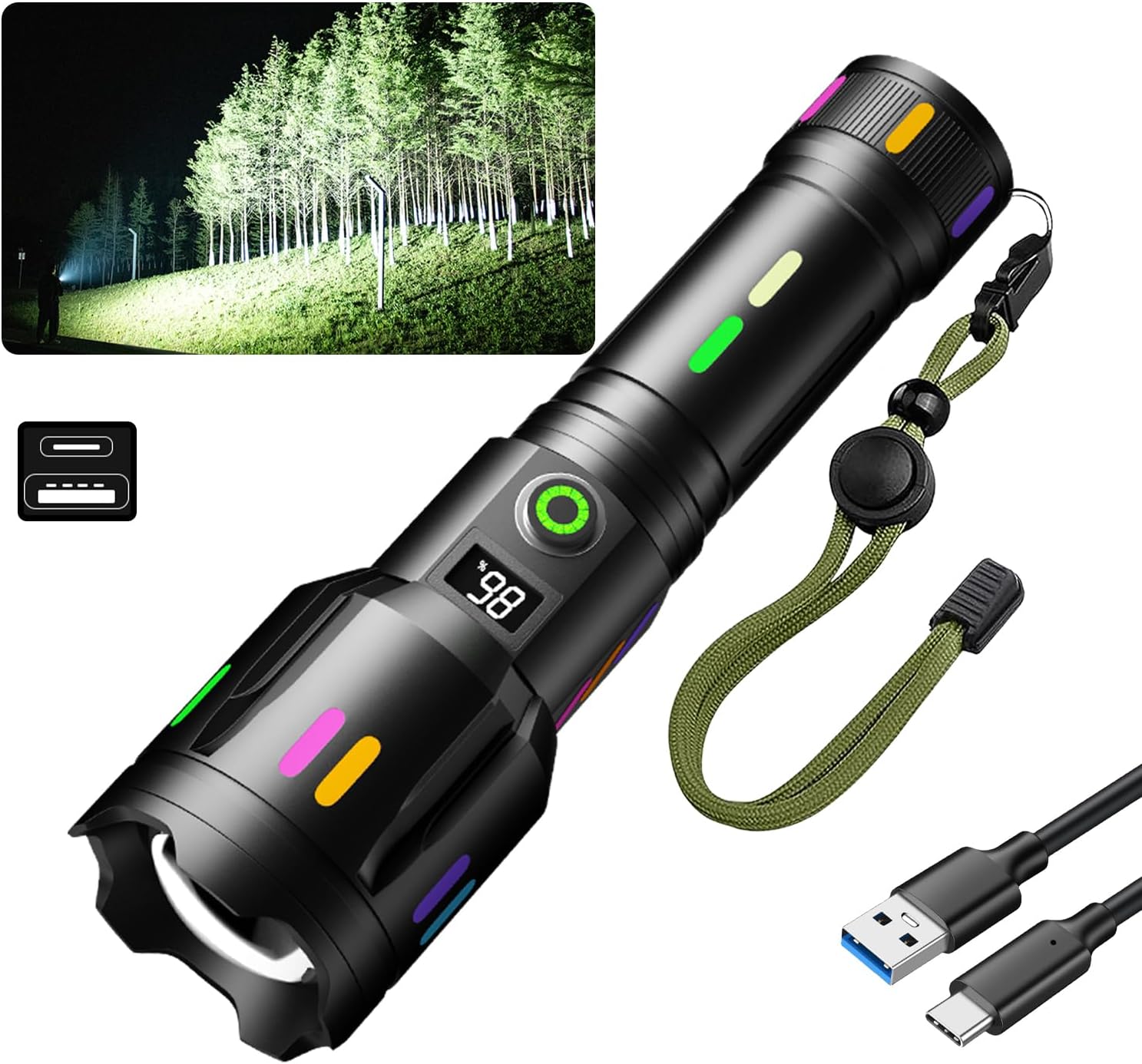 Amazon.com: ELFcat Rechargeable Flashlight, 250,000 Lumens, Super ...