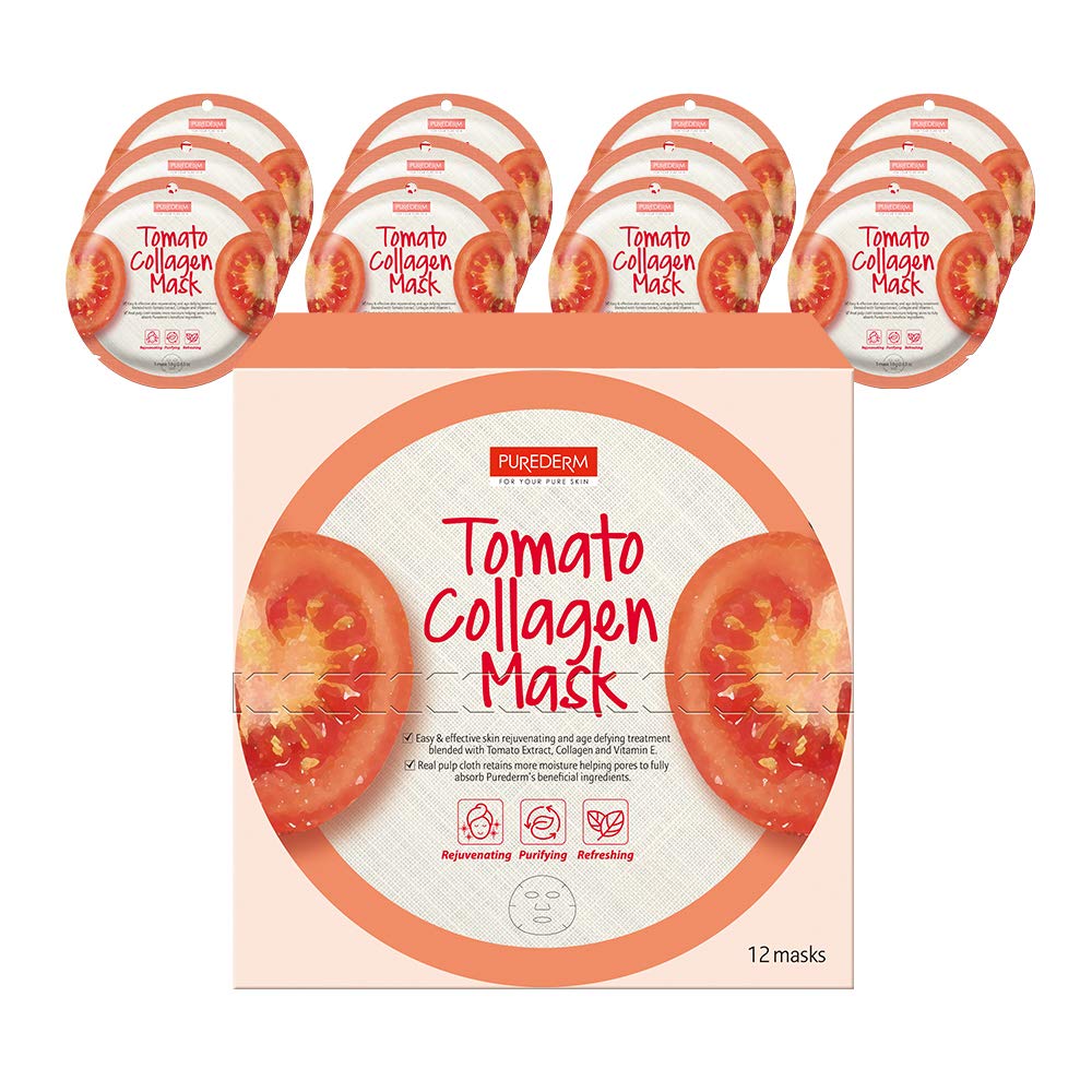 Purederm Tomato Collagen Mask (12 Pack) - Tomato Extracts, Collagen ...