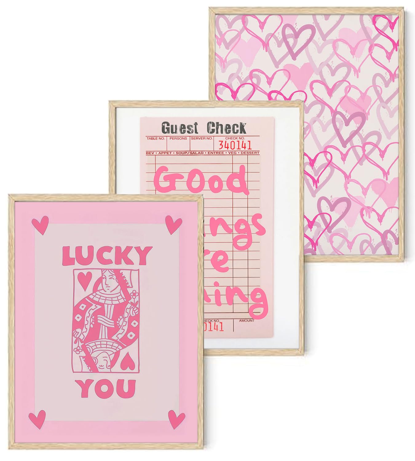 Amazon.com: Djmwtb Trendy Preppy Poster Set of 3 Pink Lucky You Canvas ...