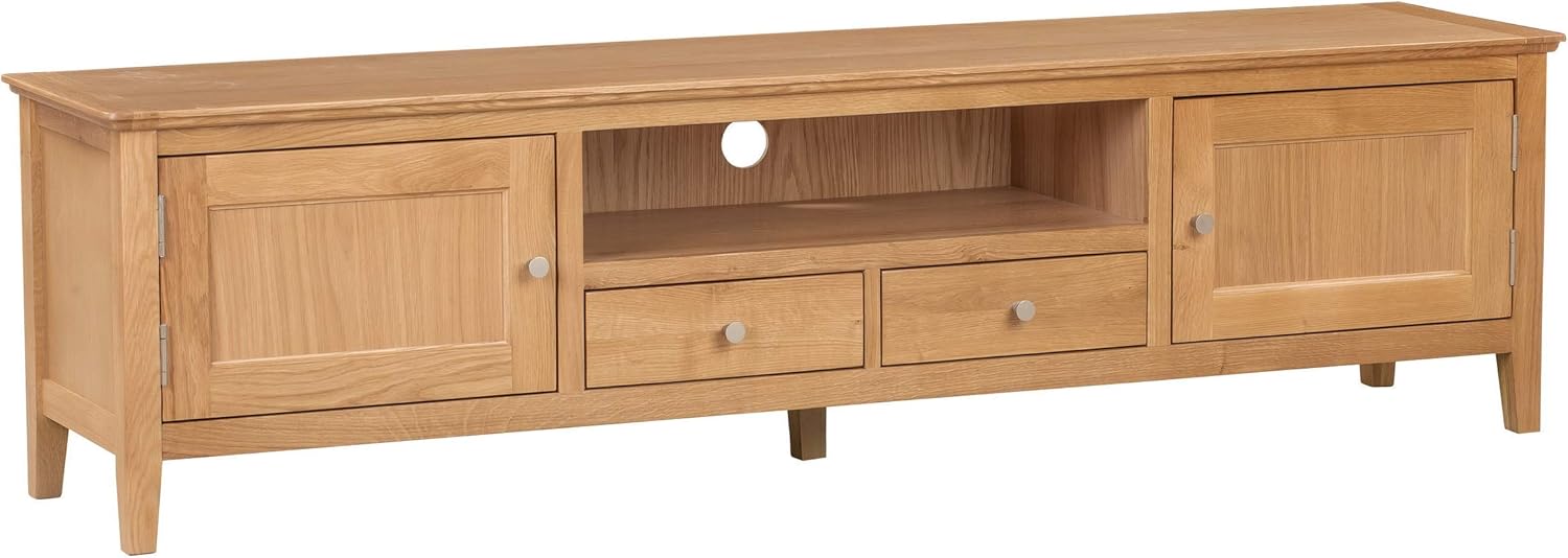 Hallowood Furniture Hereford Oak Long TV Unit with 2 Drawers ...
