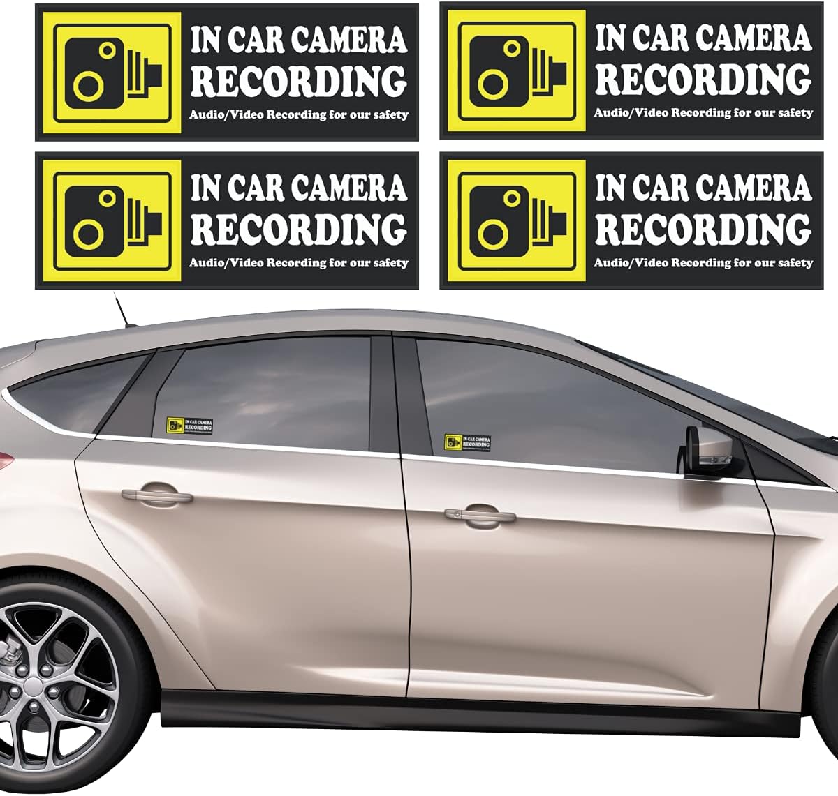 Amazon.com: Camera Audio Video Recording Window Cars Stickers – 4 Signs ...