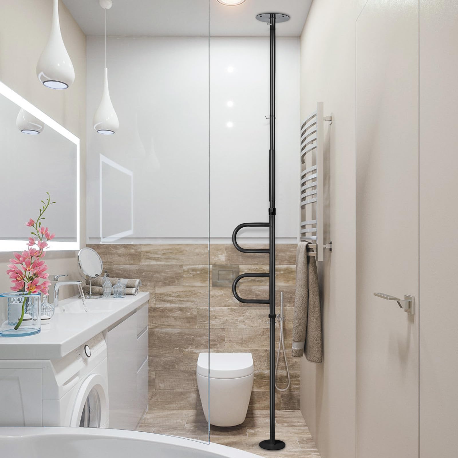 Floor to Ceiling Grab Bar, S Support Bars with Armrests Adjustable ...