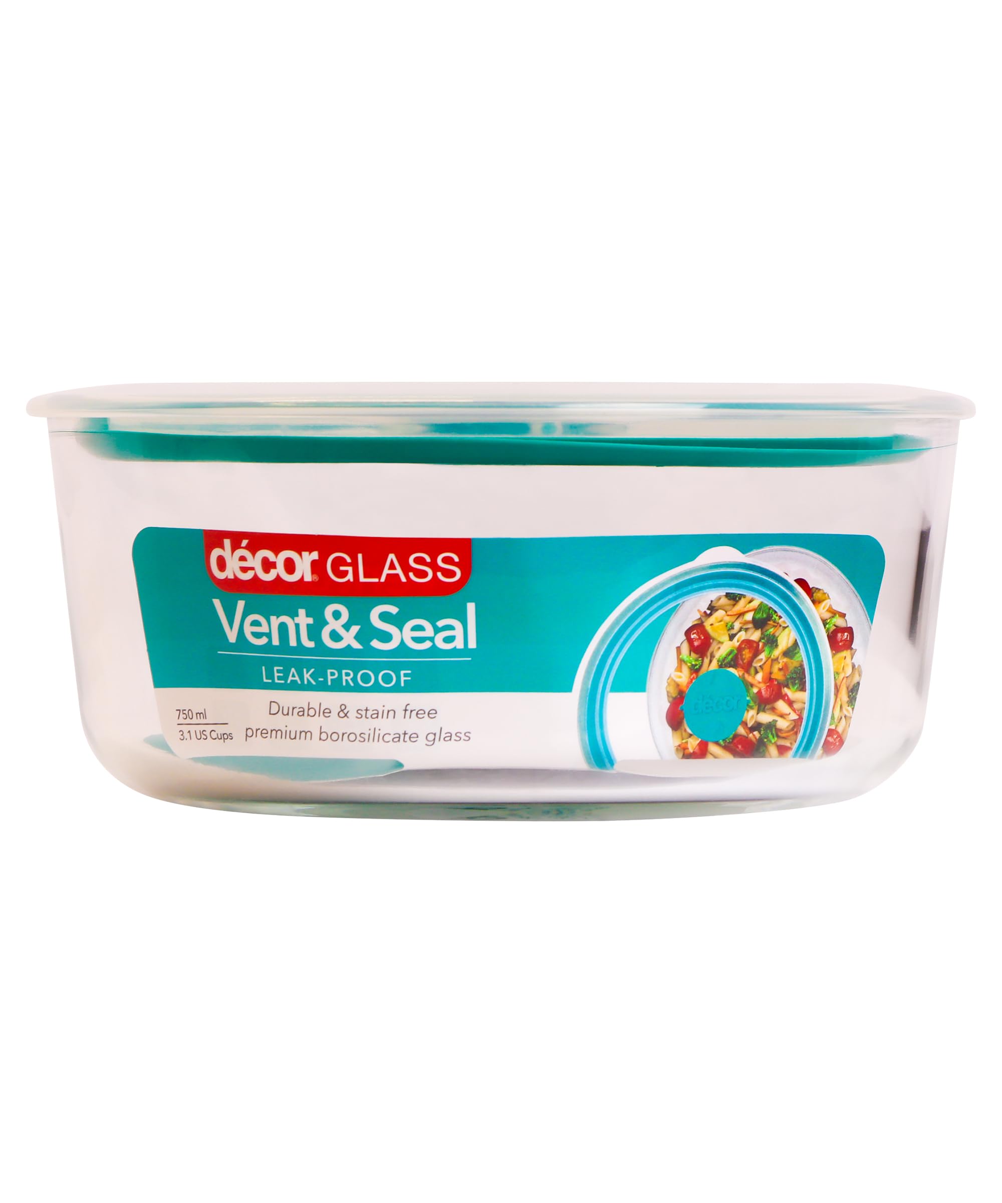 Decor Vent & Seal Glass Round Food Container, 750 ml Capacity ...