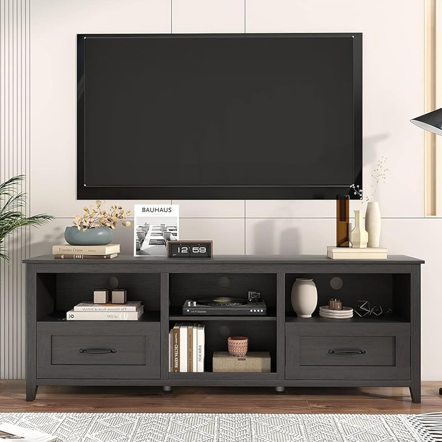 Amazon.com: WESOME Black TV Stand for 55/65/70/75/80 Inch TV, Living ...
