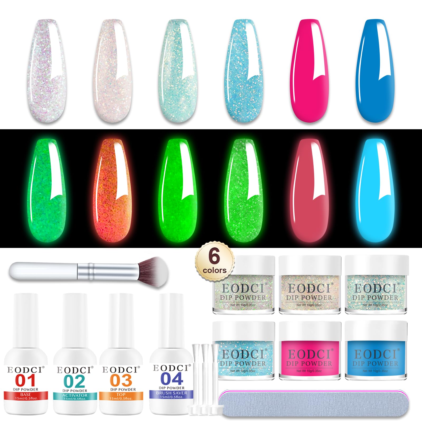 Amazon.com: Eodci Glow in Dark Dip Powder Nail Set, 6 Colors 12 Pcs ...