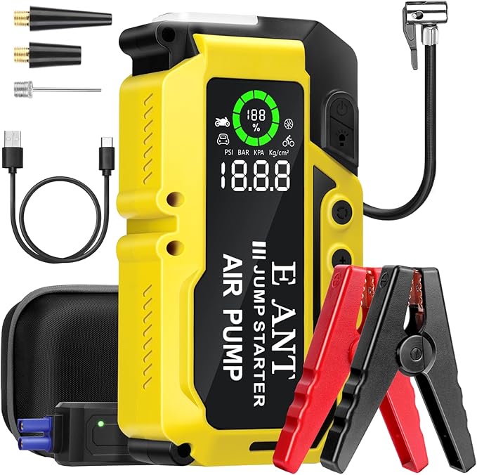 Amazon.com: Car Battery Jump Starter with Air Compressor, 4000A Peak ...