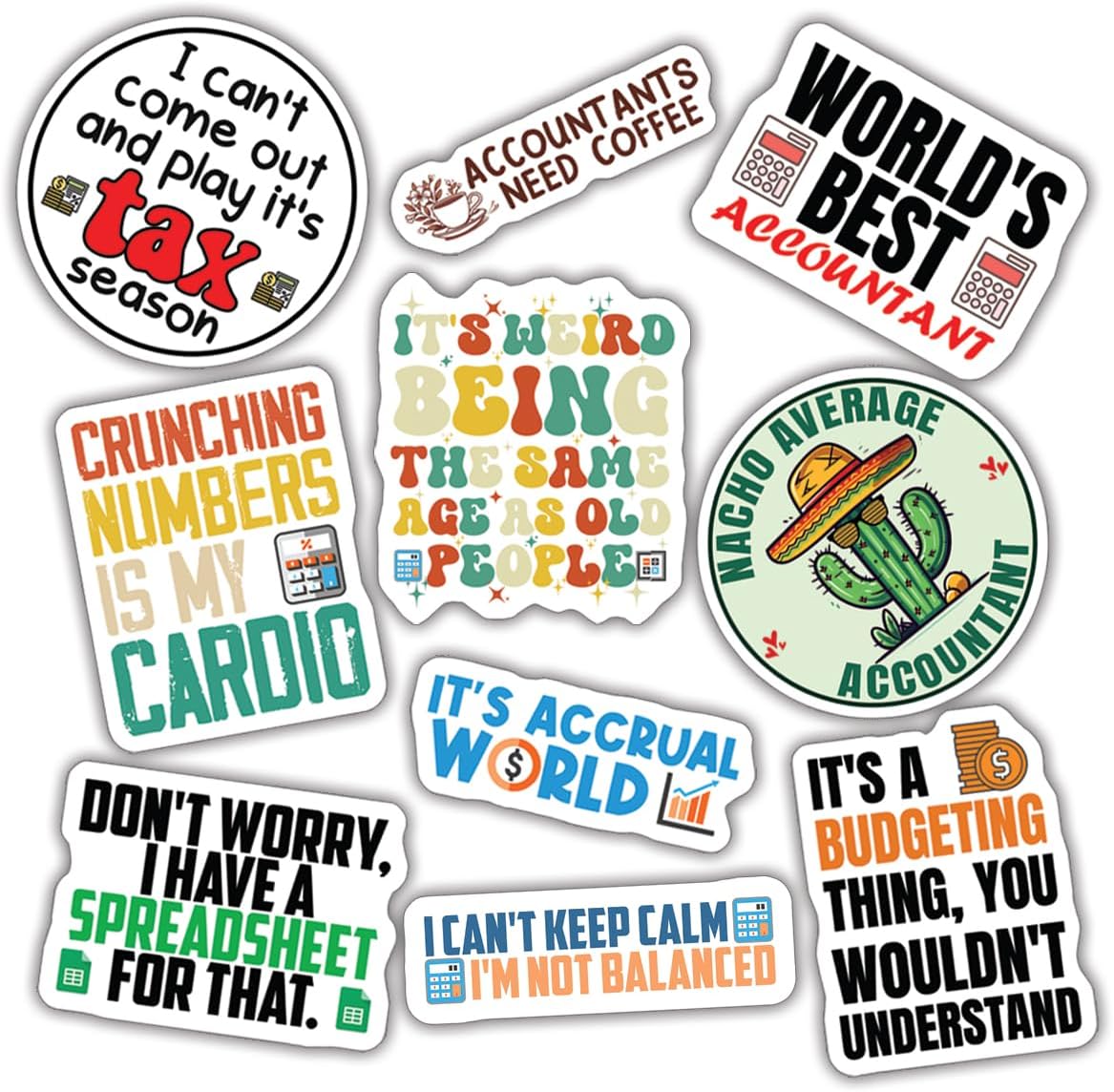 Amazon.com: 10pcs Accountant Stickers Sheet Funny CPA Gift Tax Season ...
